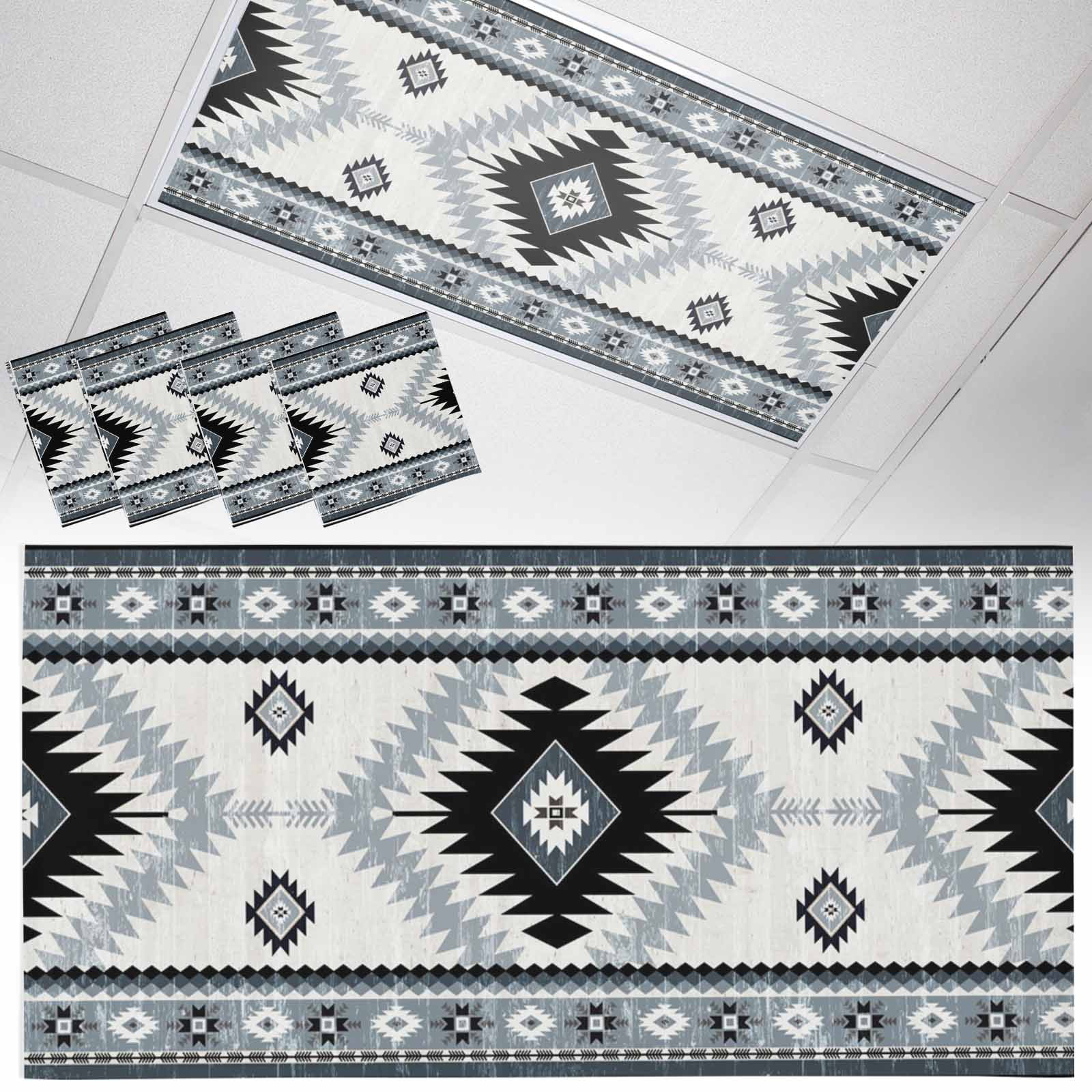 4 Pack Vintage Aztec Fluorescent Light Covers for Ceiling Lights Ethnic ...