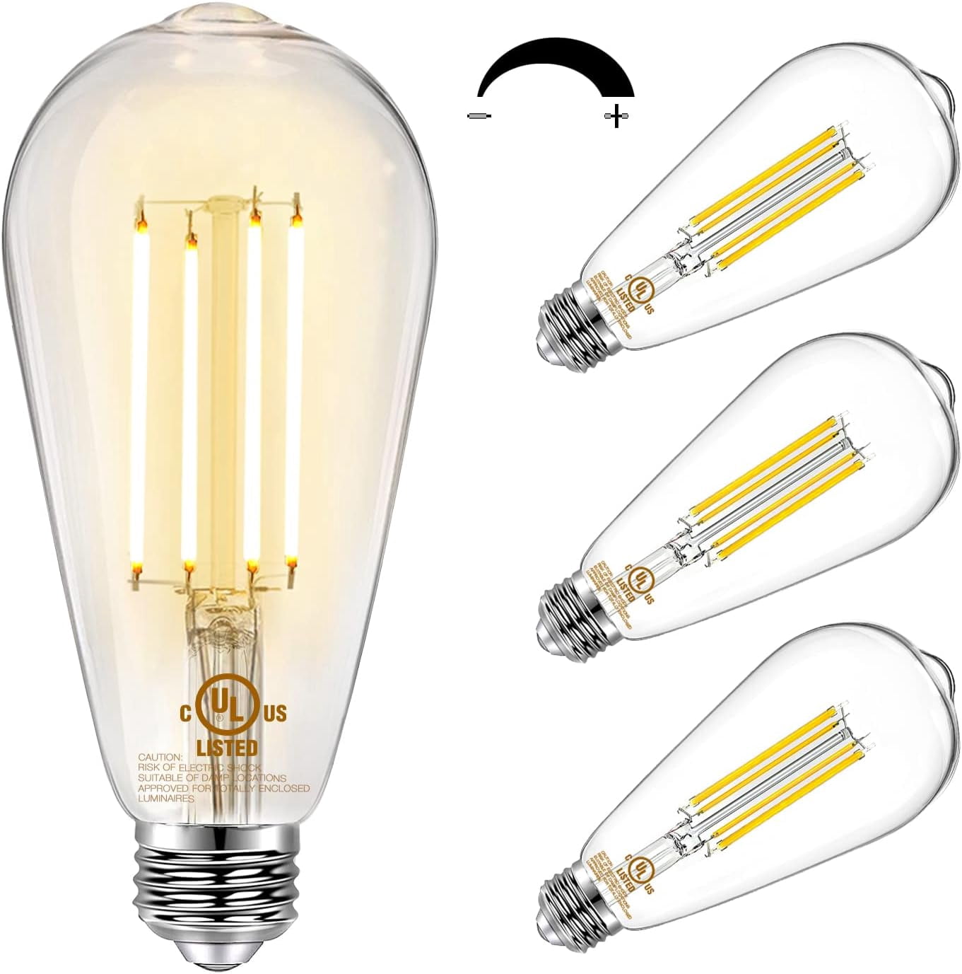 4 Pack Vintage LED Edison Bulbs, E26 Led Bulb 60W Equivalent, Dimmable ...