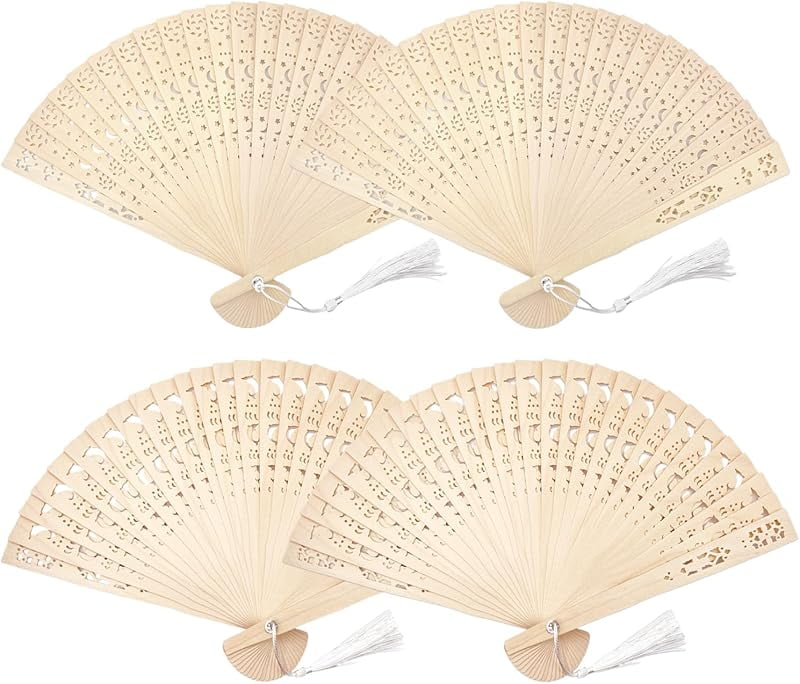 4 Pack Vintage Wooden Folding Fans with Tassels, Sandalwood Hand Fan ...
