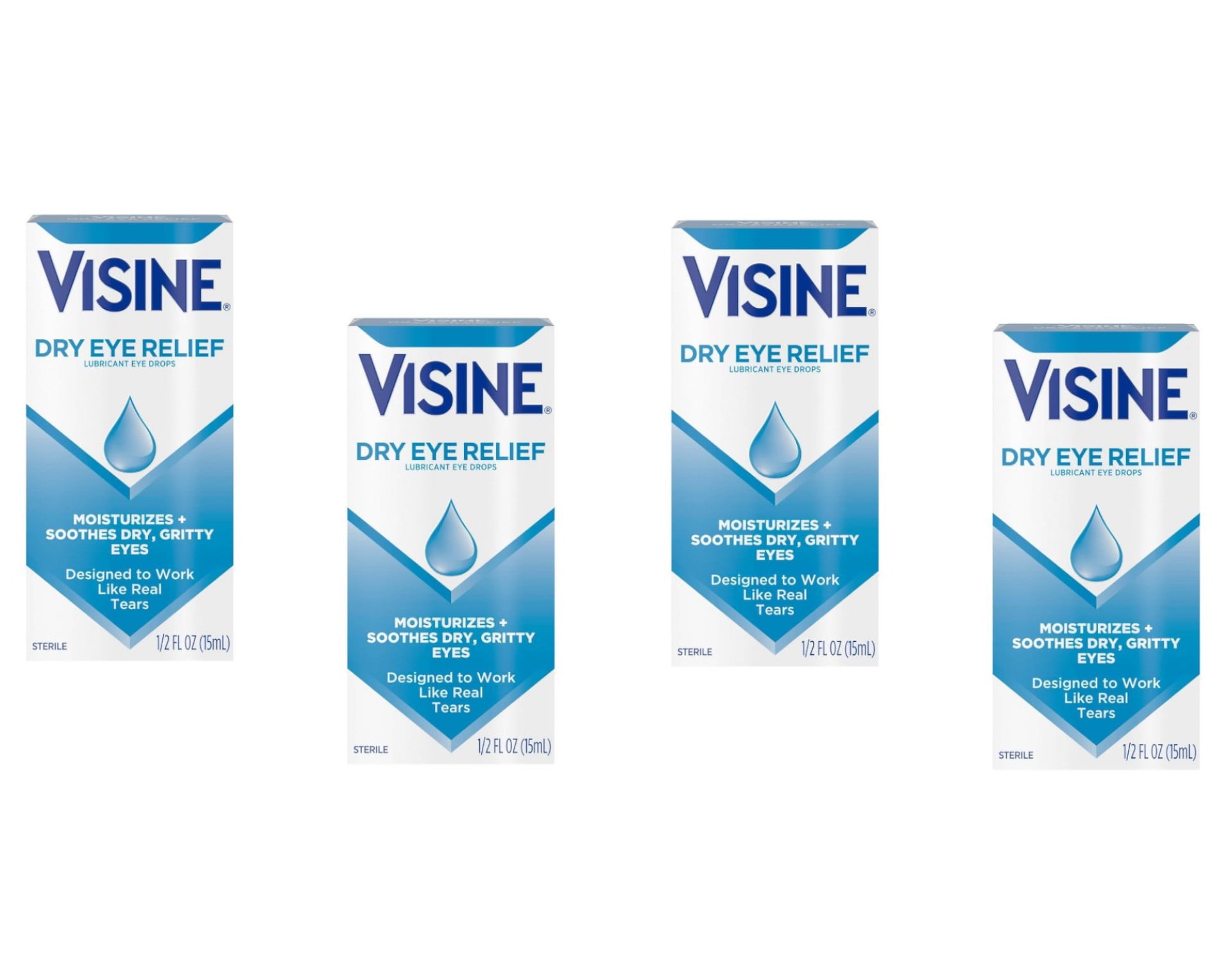 4 Pack Visine Tears Dry Eye Relief Sterile Lubricant Eye Drops 0.5 Oz ...