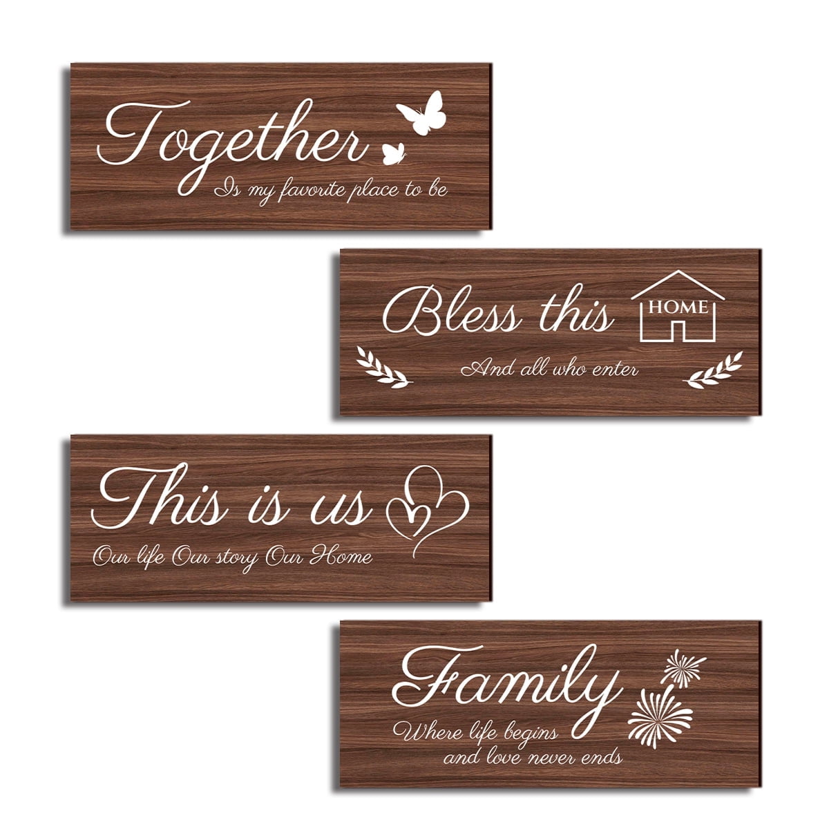 4 Pack Wall Decor for Living Room - Wooden Sign Rustic Wall Art ...