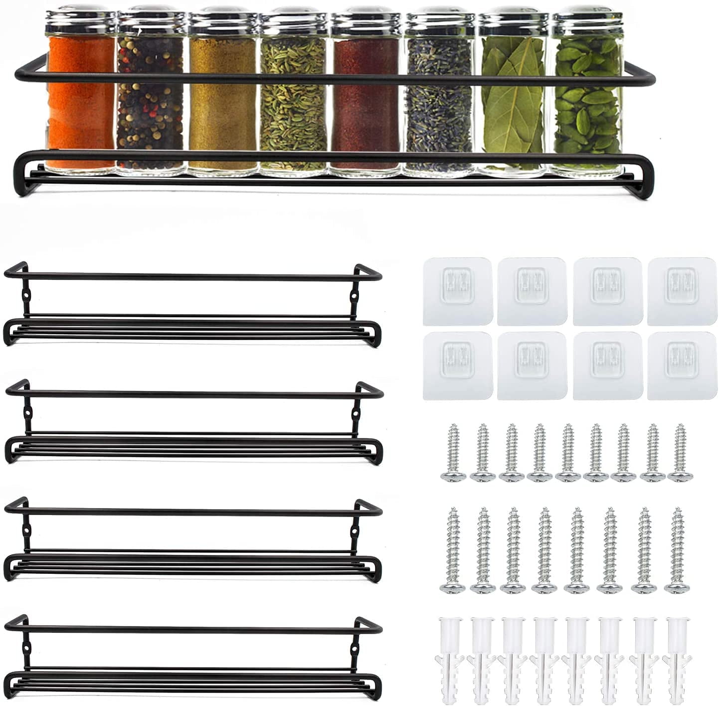 HOUFIY 4 Pack Wall Mount Spice Rack, Single Tier Hanging Storage Shelf ...