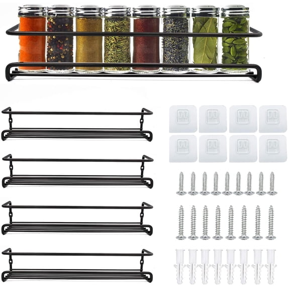 HOUFIY 4 Pack Wall Mount Spice Rack, Single Tier Hanging Storage Shelf ...