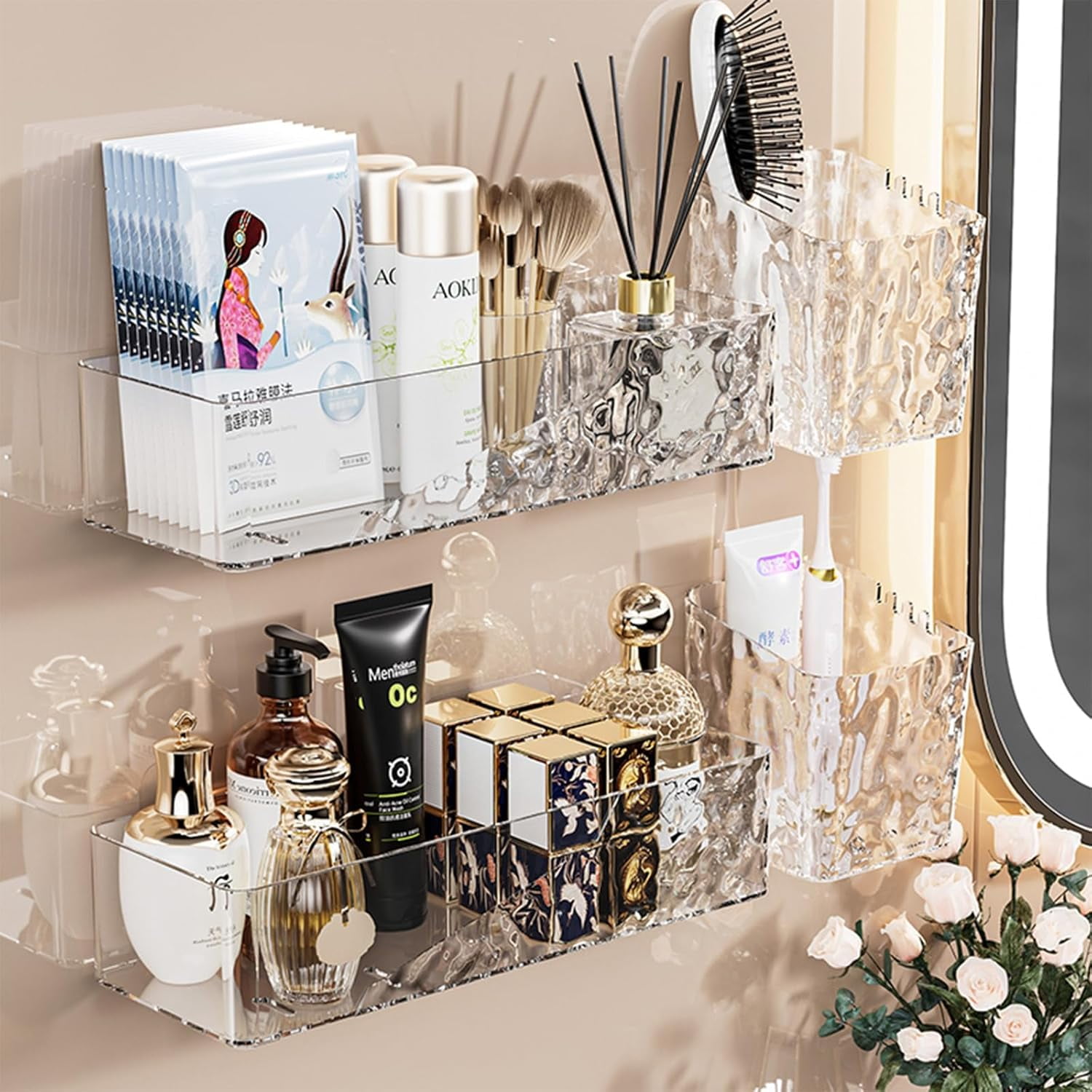 4 Pack Wall Mounted Bathroom Caddy Organizer, Adhesive Shower Shelf for ...