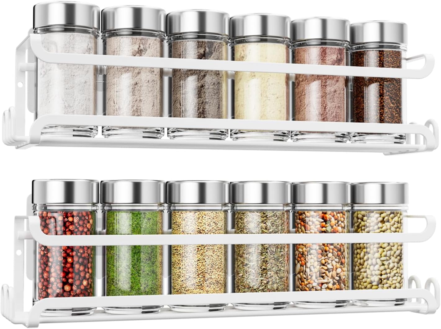 4 Pack Wall Mounted Spice Rack with 16 Hooks, Spice Rack Organizer for ...