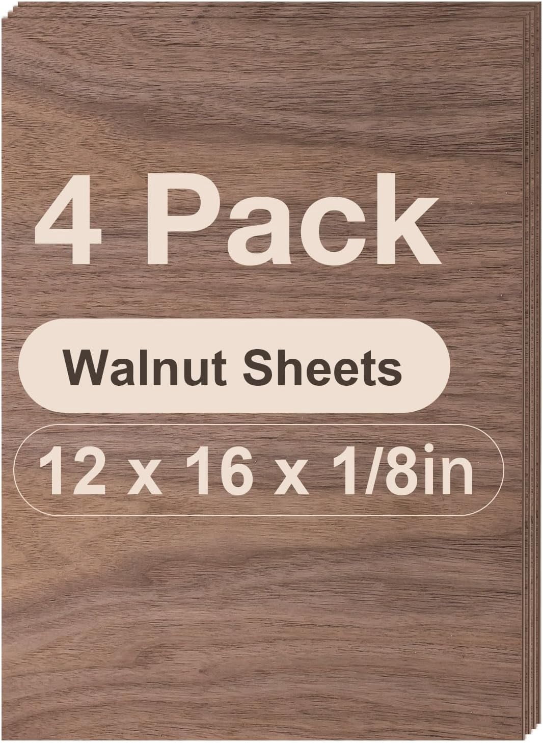 4 Pack Walnut Plywood Sheets, 12 x 16 x 1/8 Inch, 3mm Plywood for Laser ...