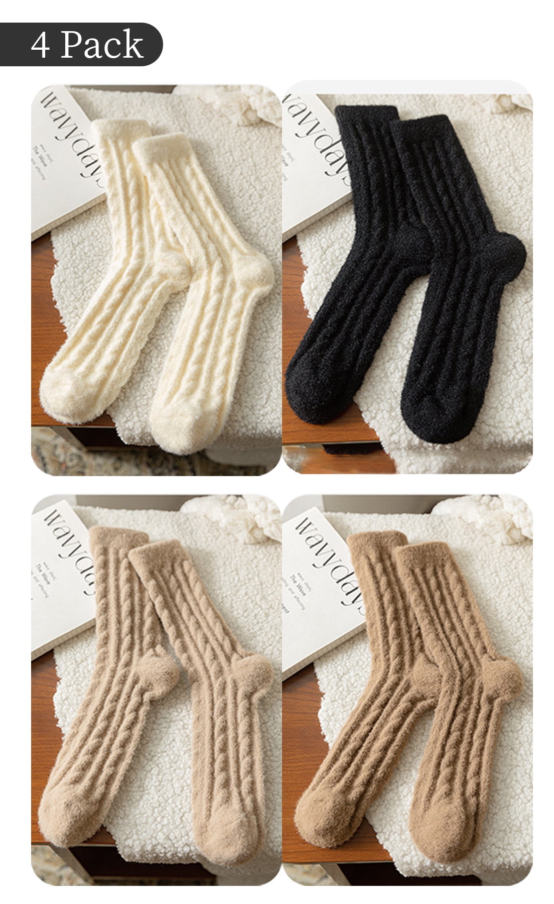 4-Pack Warm Fuzzy Socks for Women, Cozy Fluffy Sleeping Socks for Men ...