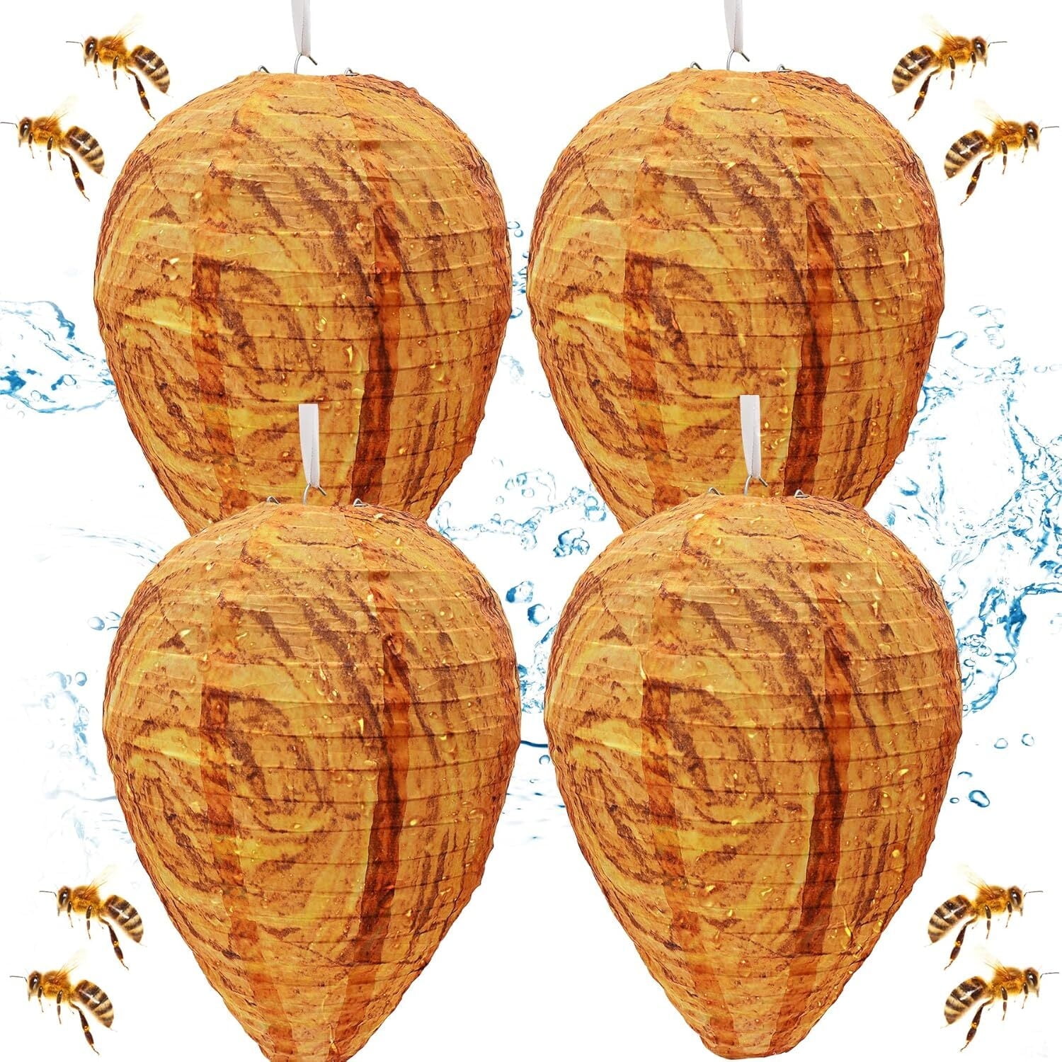 4 Pack Wasp Nest Decoy, Hanging Fake Wasp Nest Outdoor, Fabric Material ...