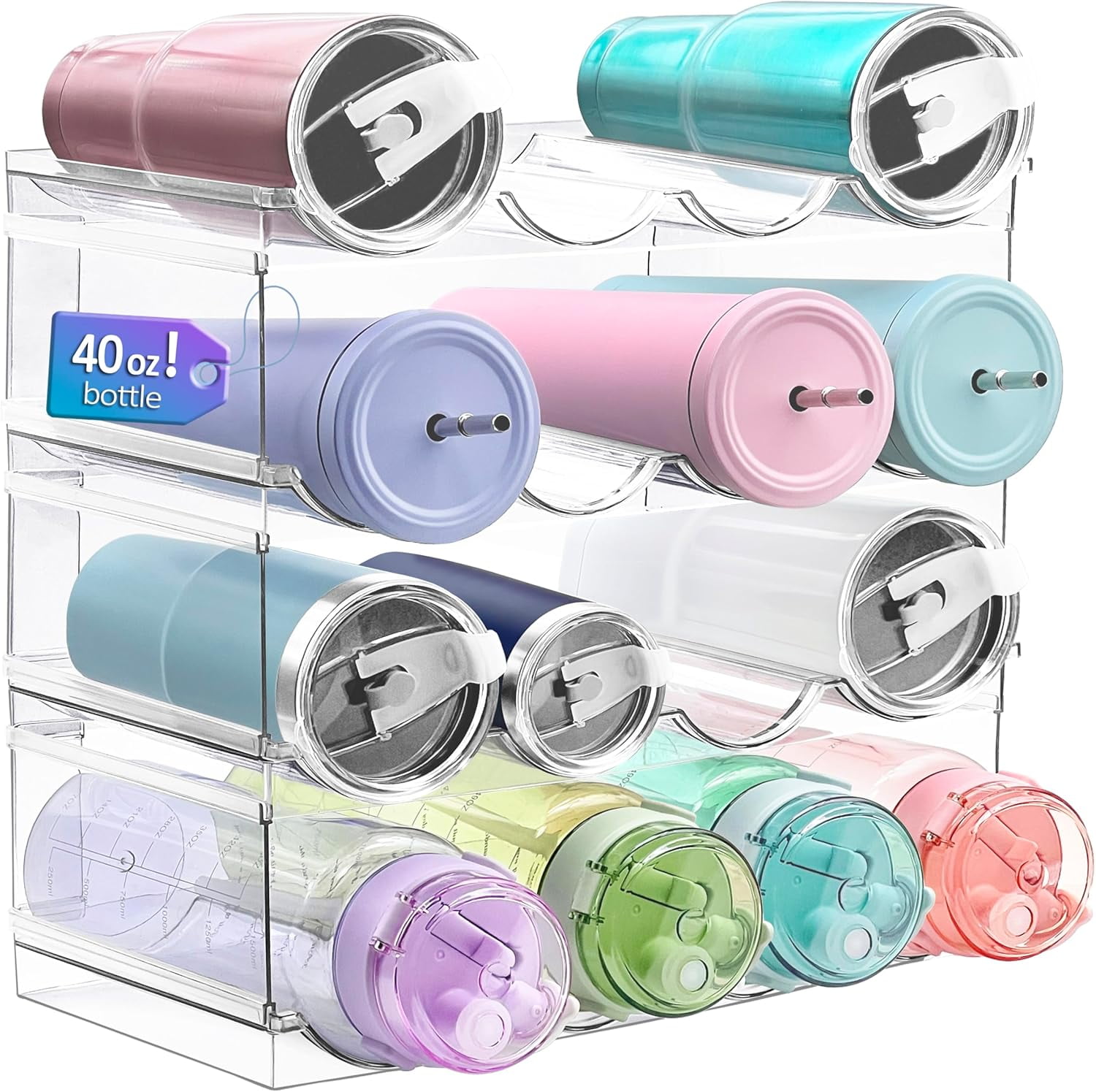 4 Pack Water Bottle Organizer, Large Compartment Stackable Kitchen ...