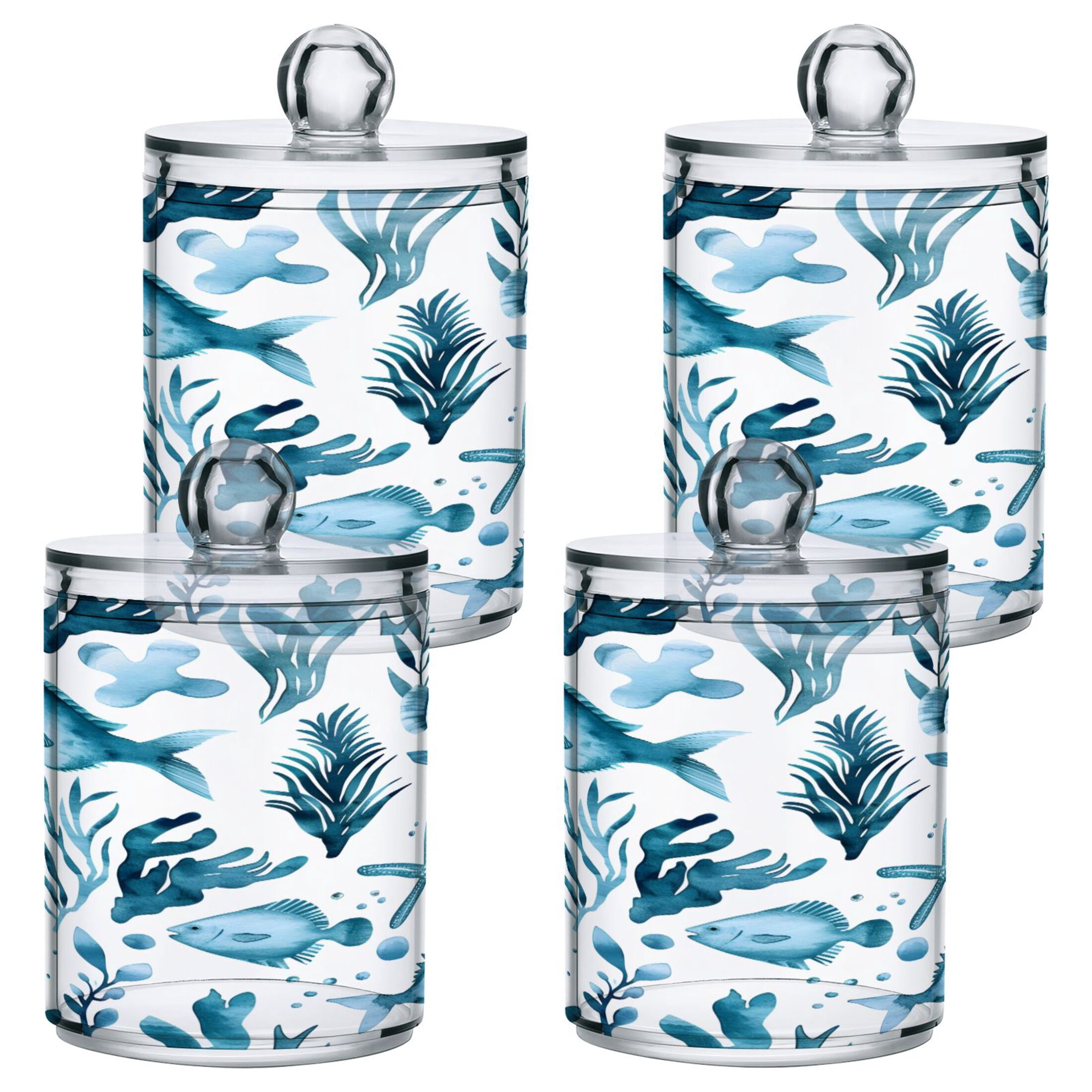 4 Pack Watercolor Fish Seaweed Starfish Qtip Holder Dispenser Clear ...