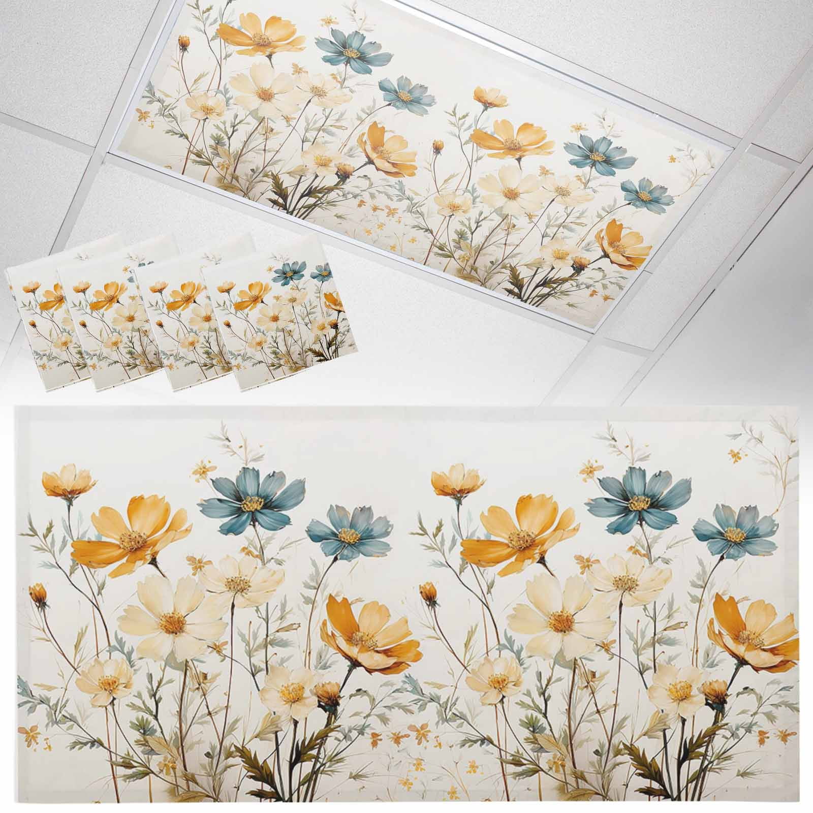 4 Pack Watercolor Flowers Fluorescent Light Covers for Ceiling Lights ...