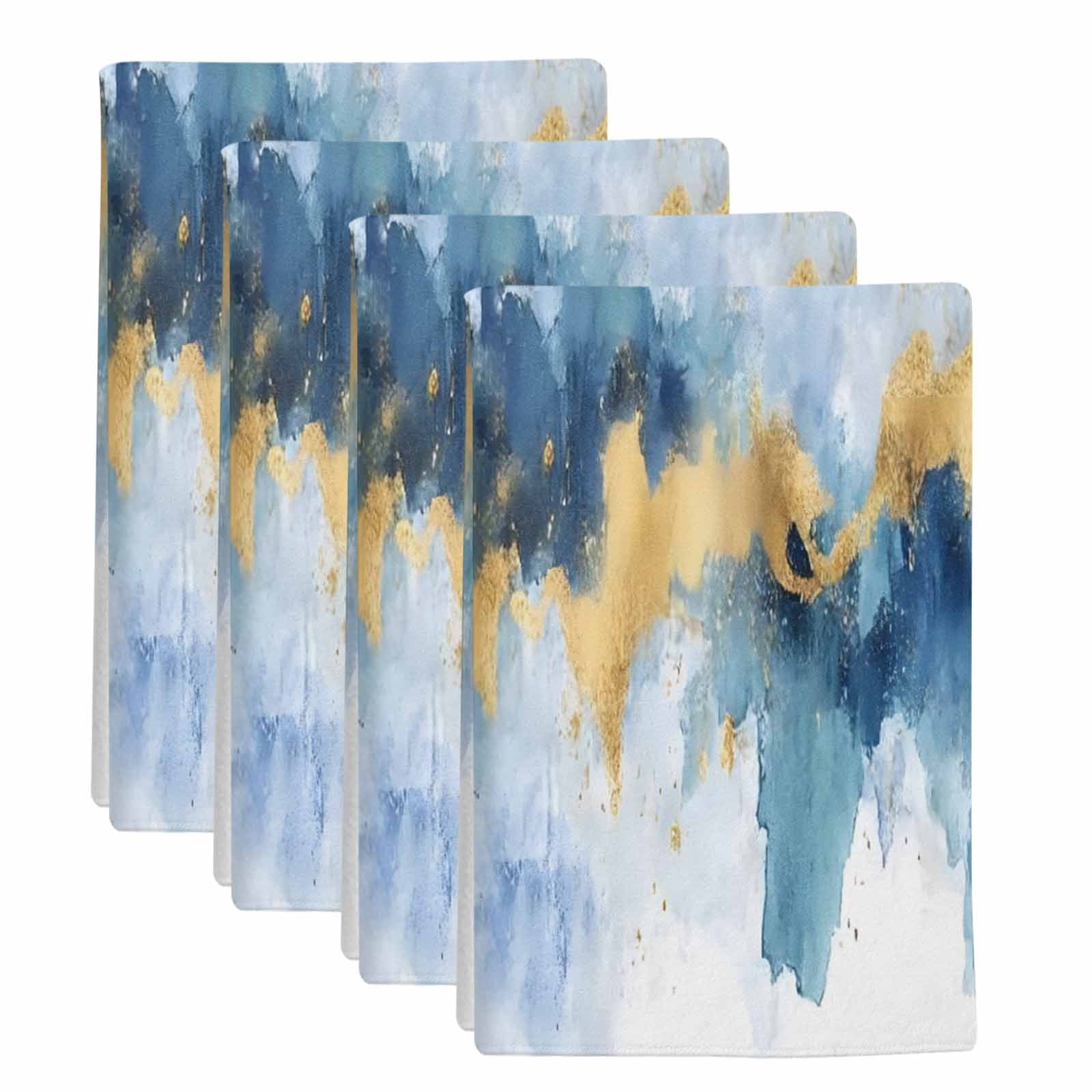 4 Pack Watercolor Modern Art Kitchen Towels Gold Blue Blooming Effect ...
