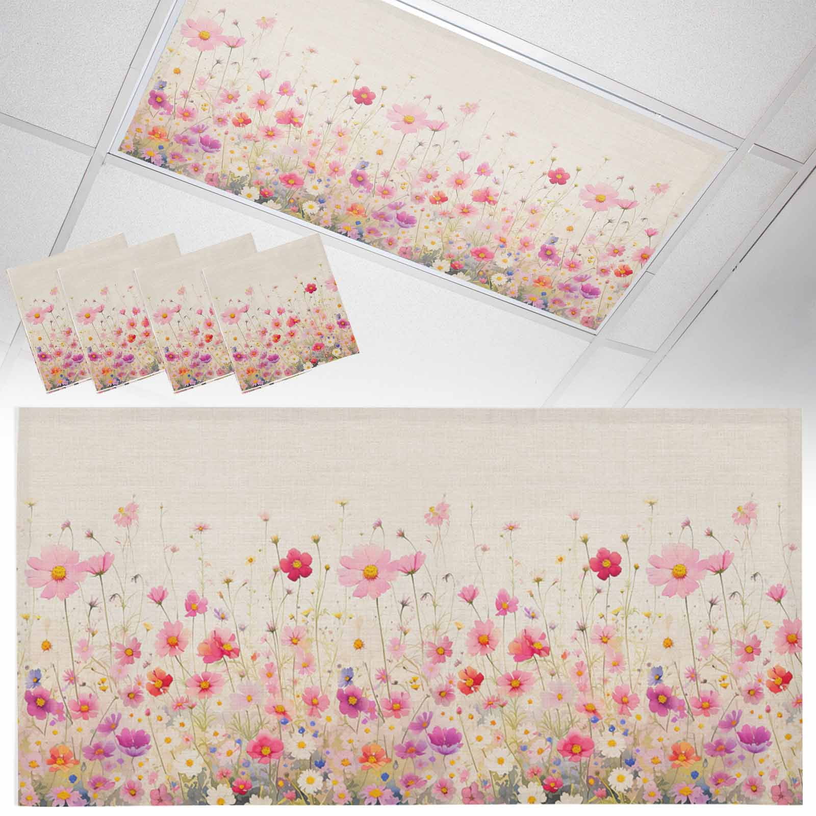 4 Pack Watercolor Red Fluorescent Light Covers for Ceiling Lights Pink ...