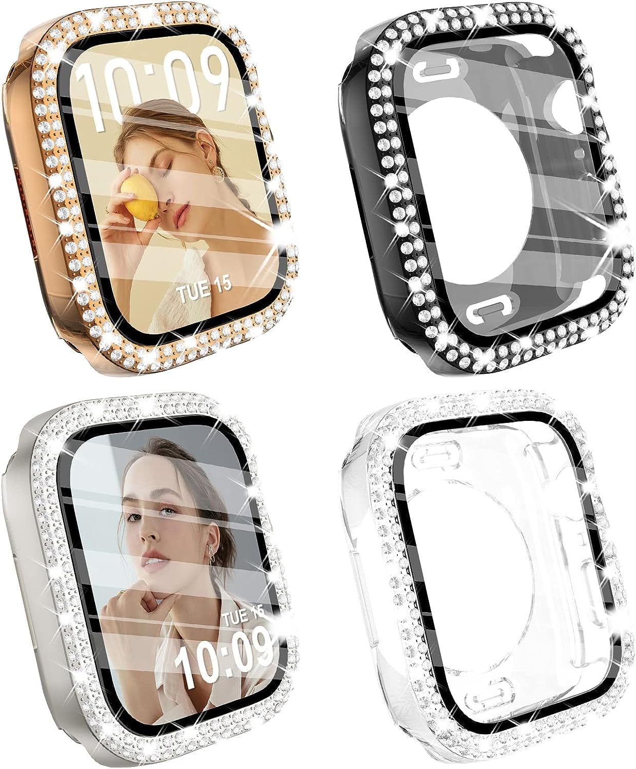 4-Pack Waterproof Bling Apple Watch Series 9 45mm Screen Protector ...