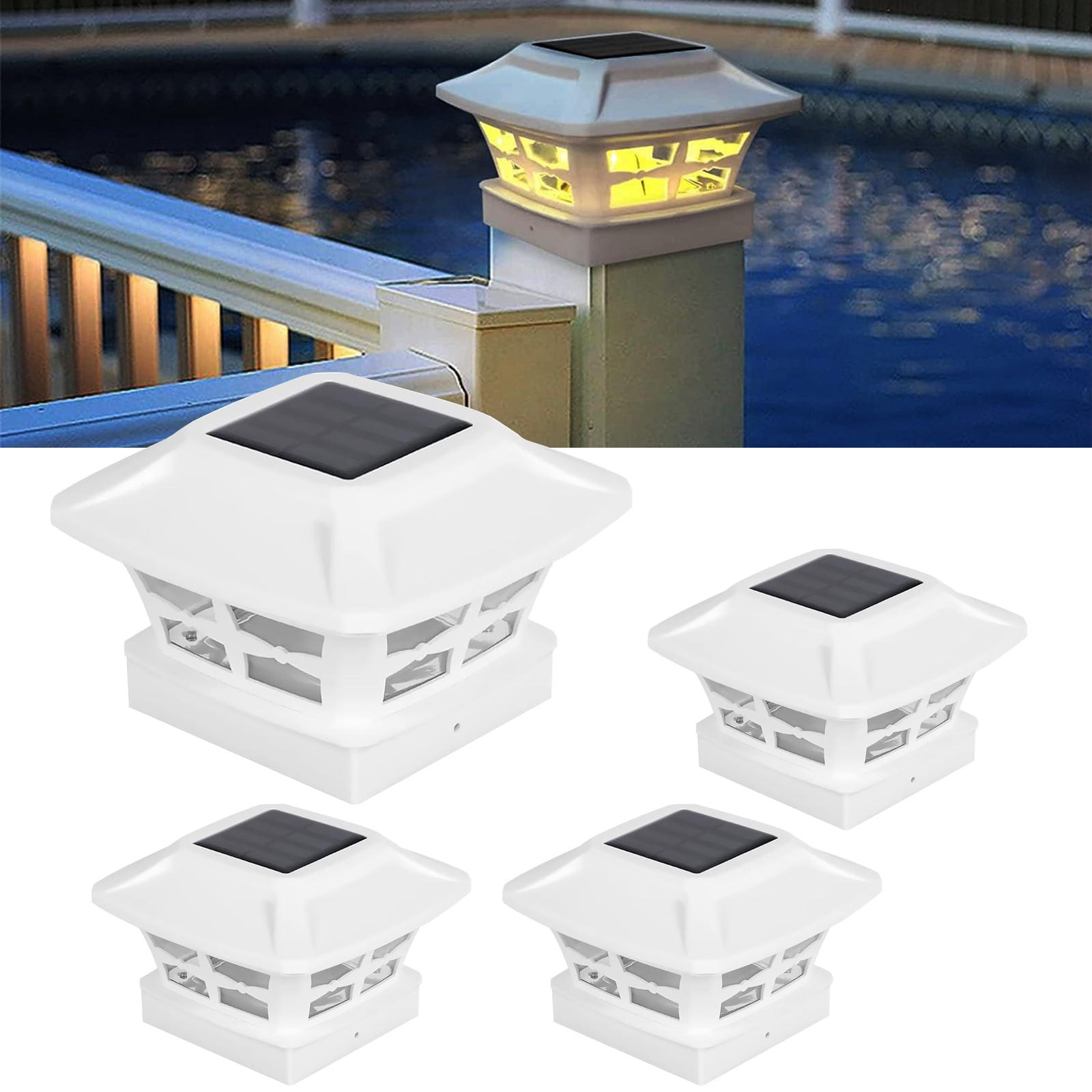 4 Pack Waterproof LED Lamp Post Light, Outdoor Garden Solar Powered LED ...