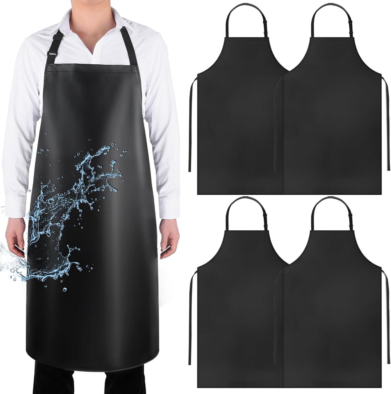 4 Pack Waterproof Rubber PVC Apron Adjustable Dishwasher Apron-Women ...
