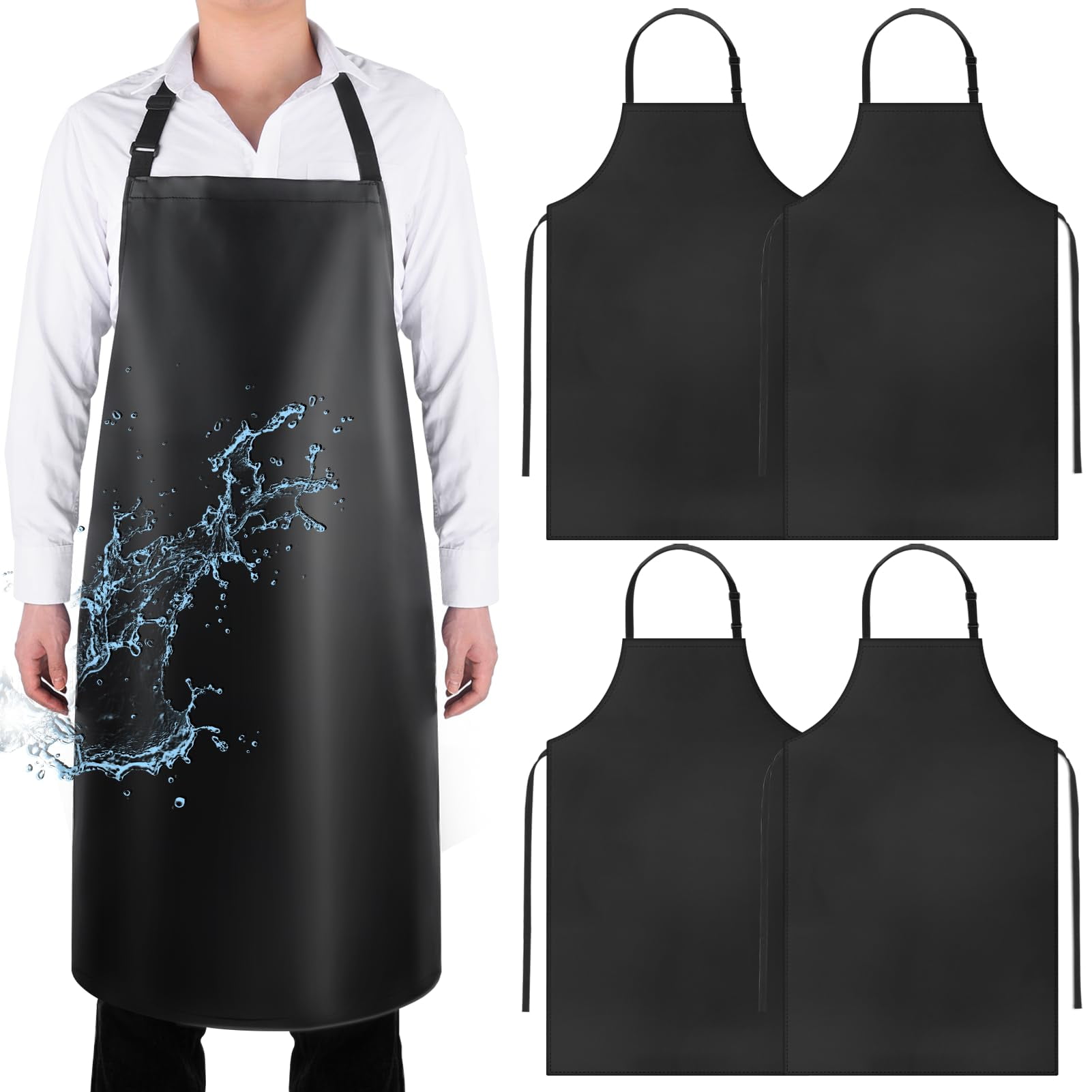 4 Pack Waterproof Rubber Vinyl Apron Adjustable Dishwasher Apron ...