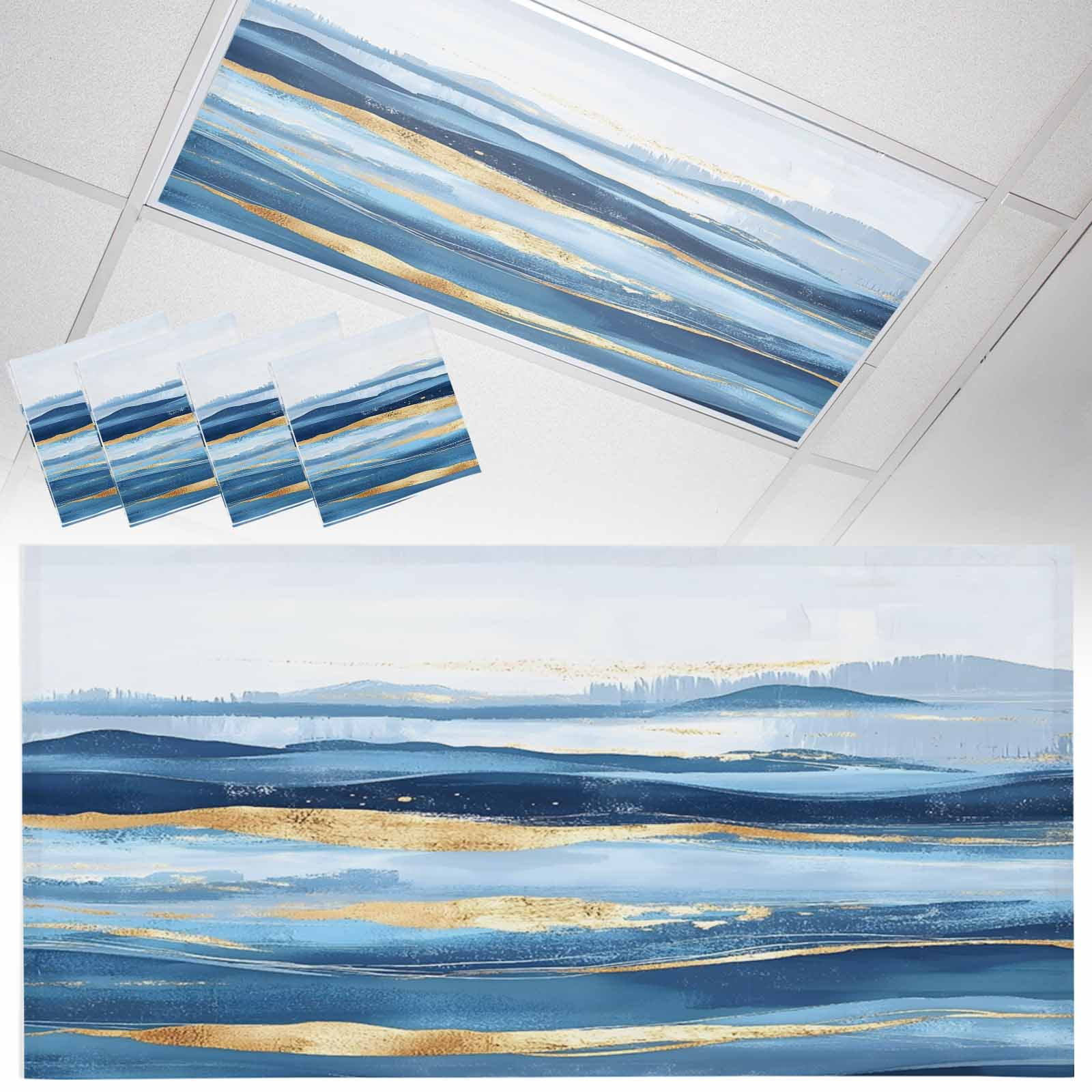 4 Pack Wave Effect Art Fluorescent Light Covers for Ceiling Lights Blue ...
