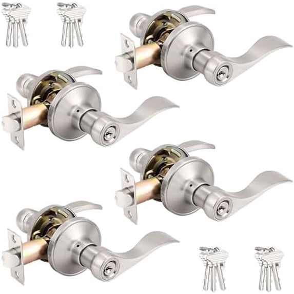 (4 Pack Wave Style Keyed Alike Entry Levers, Keyed Reversible Door ...