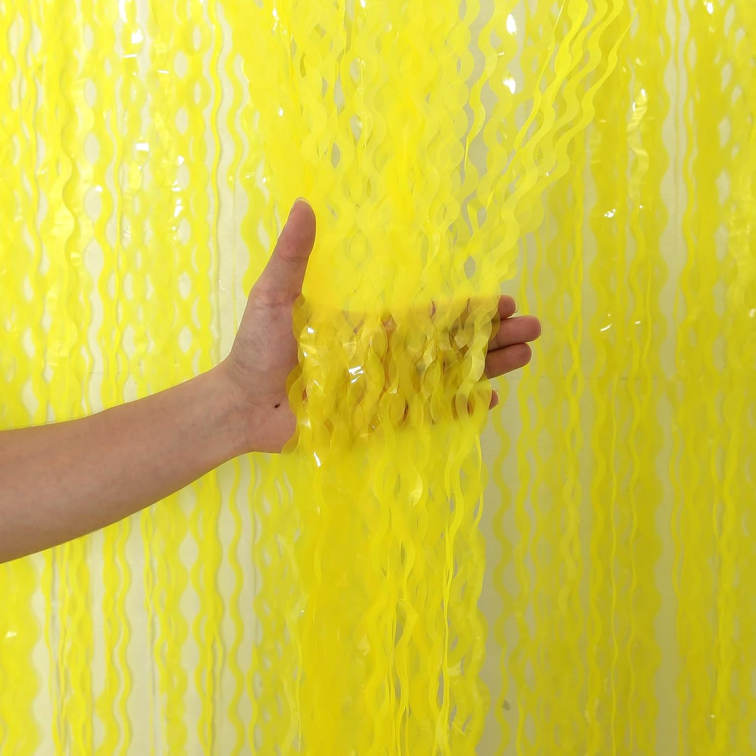 4 Pack Wavy Yellow Foil Curtain Backdrop -3.3 ft x 6.6 ft Gold Tinsel ...