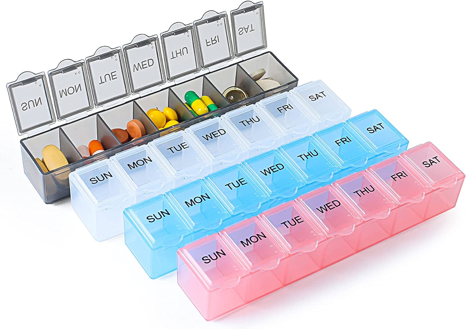 4 Pack Weekly Pill Organizer, 7 Days Pill Case Travel Daily Pill Box ...