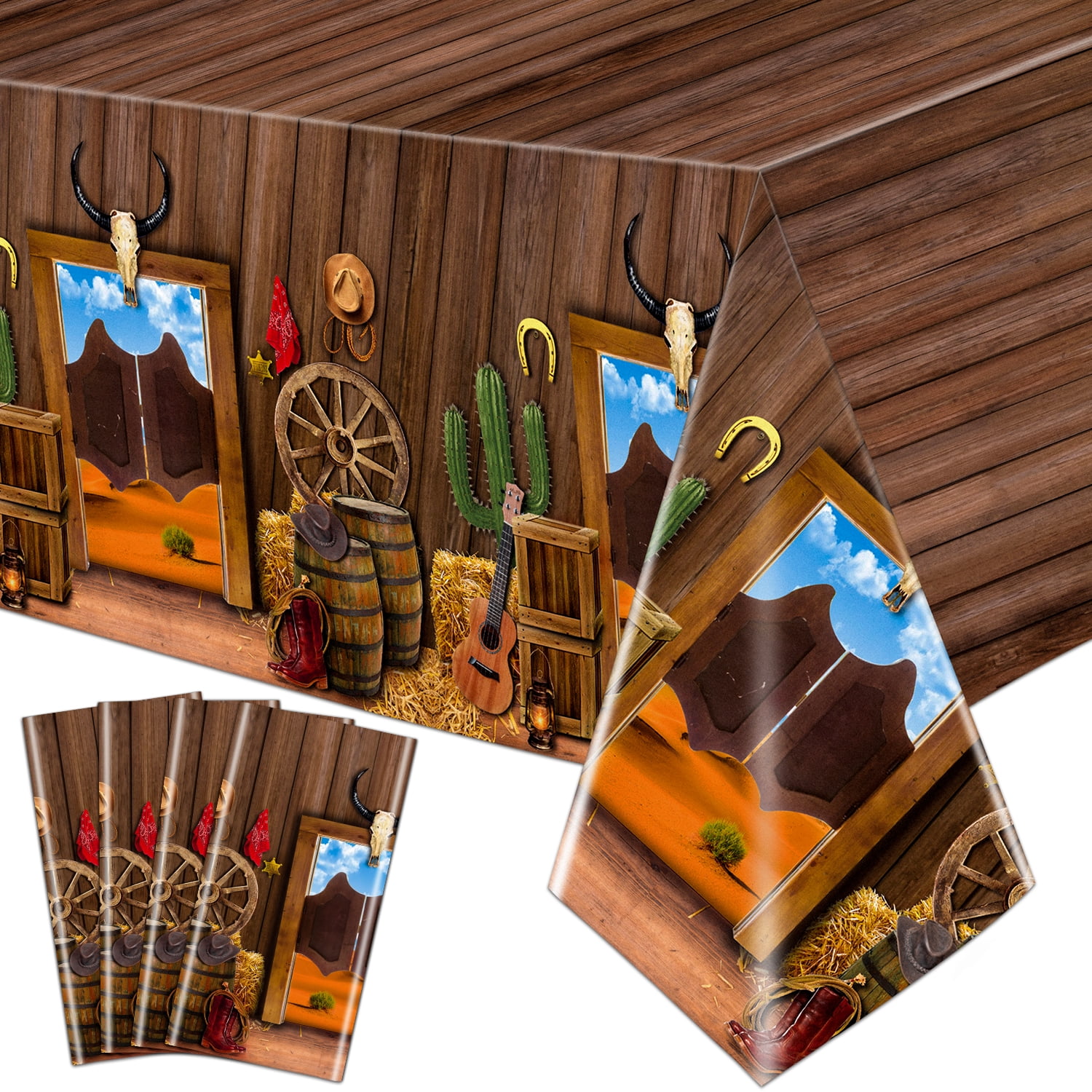 4 Pack Western Tablecloths - Western Cowboy Birthday Table Cover Wild ...