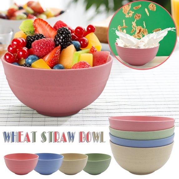 4 Pack Wheat Straw Bowls, 5.8 Inch Unbreakable Soup Bowls, Microwave ...