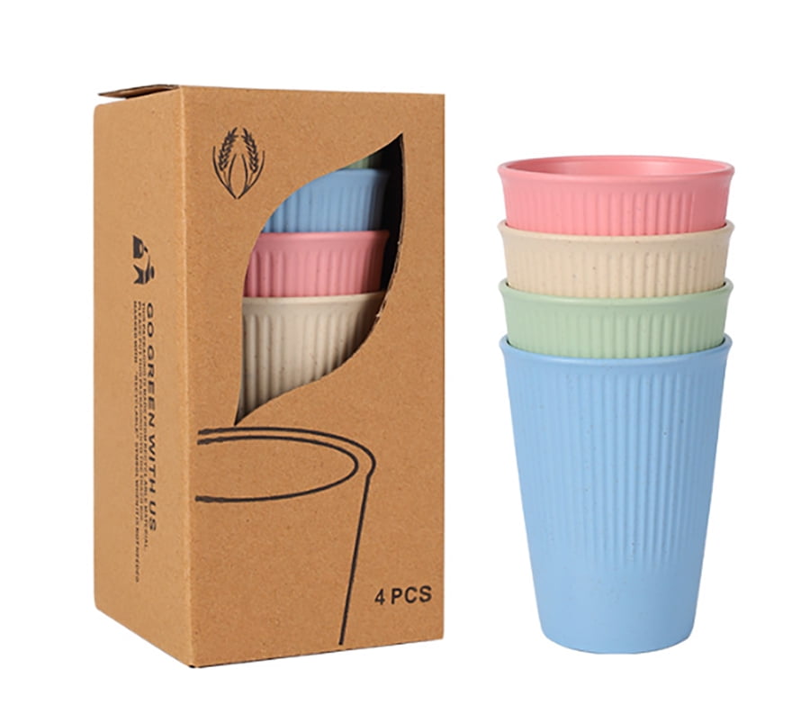 4 Pack Wheat Straw Cups, Plastic Reusable Cups 12 oz Unbreakable ...