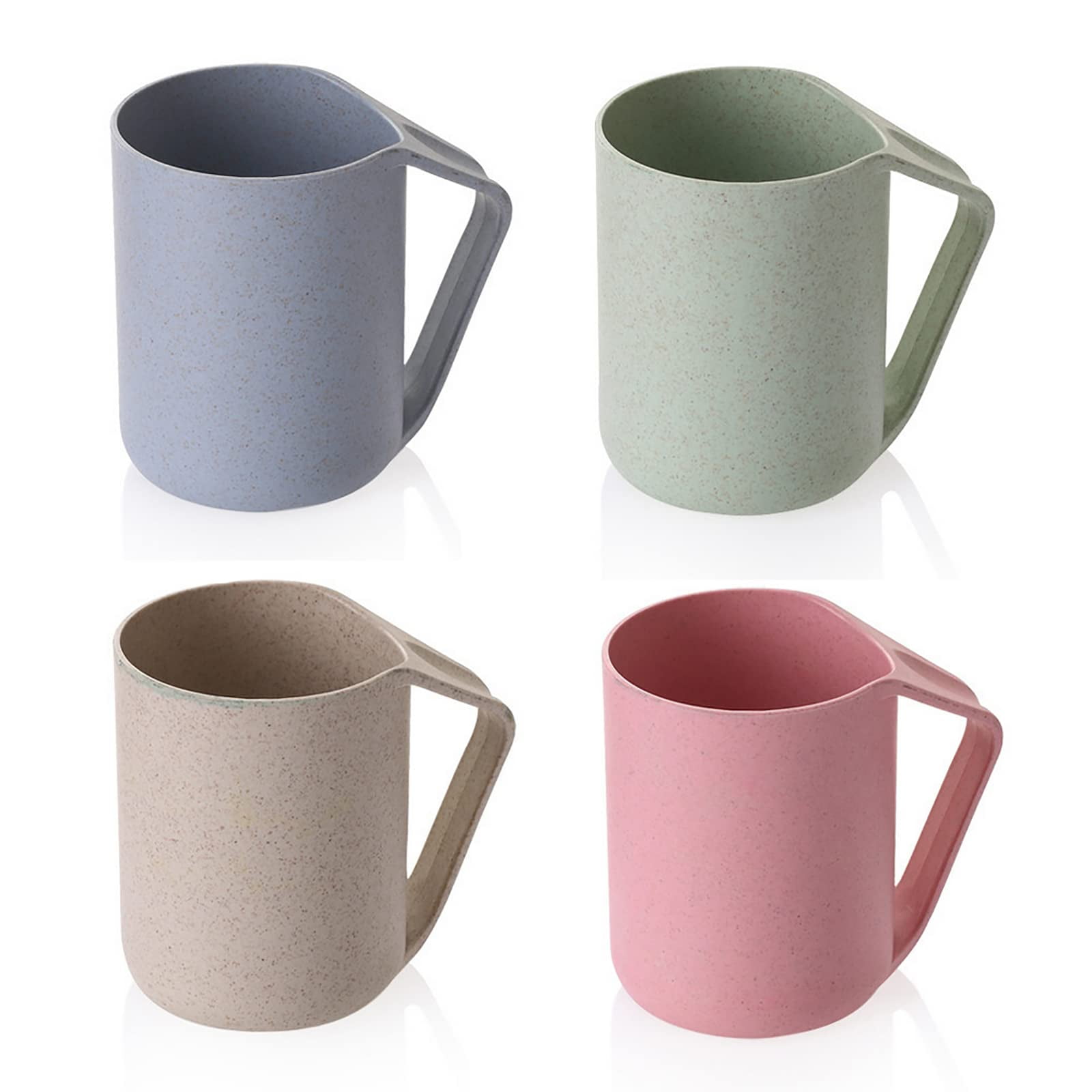 4 Pack Wheat Straw Drinking Cups with Handle Unbreakable Mugs Portable ...