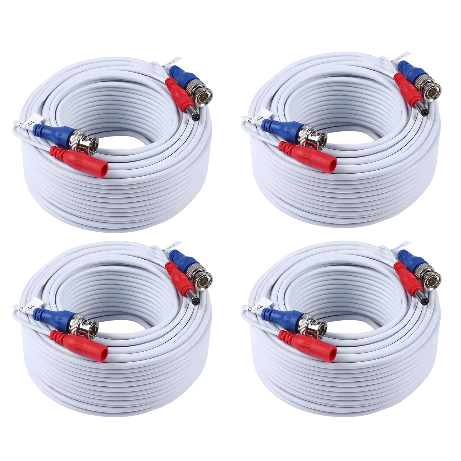 4 Pack White 30M/100ft BNC Cable, Video Power Extension Surveillance ...