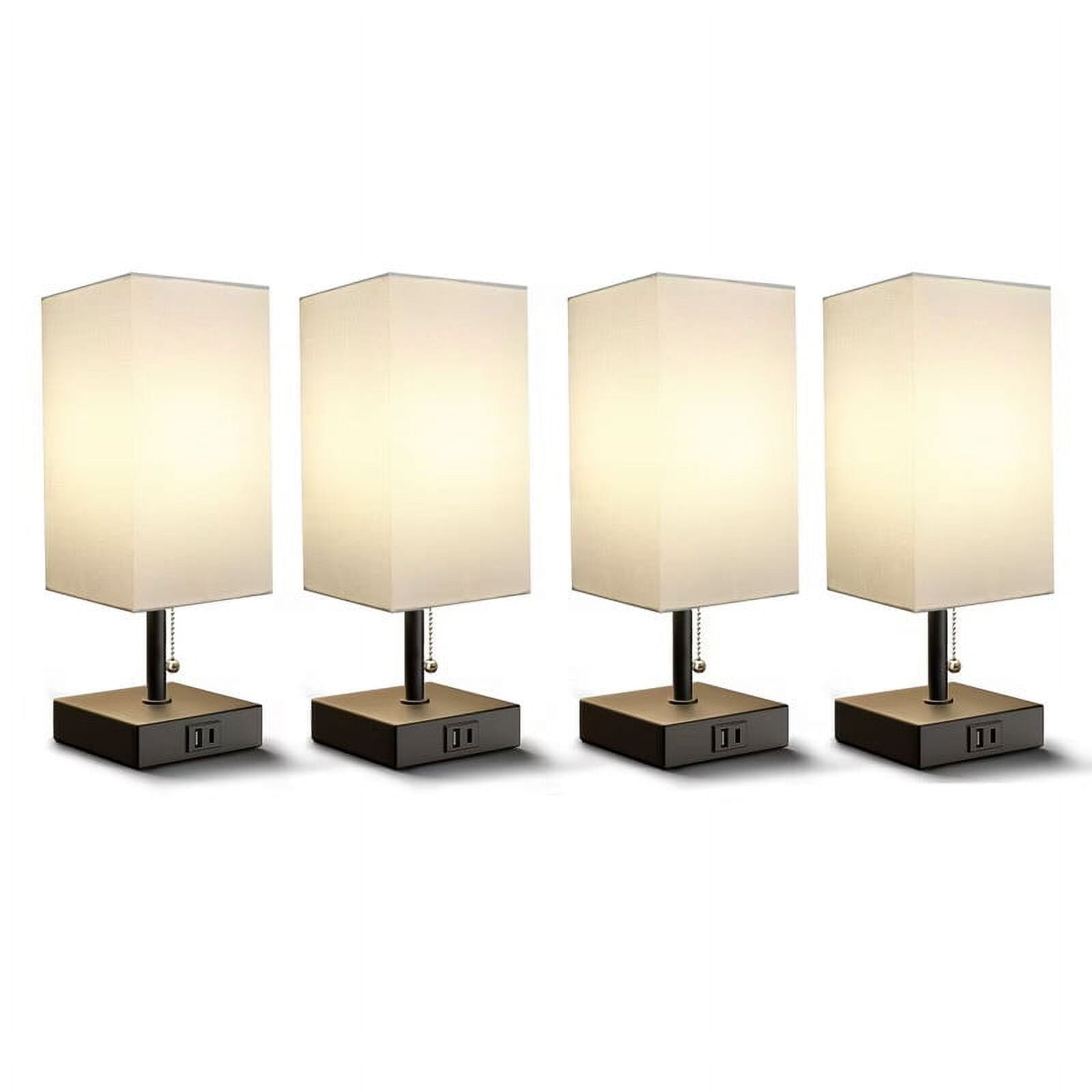 4 Pack White Bedside Table Lamp,Pull Chain Table Lamp with 2 USB ...