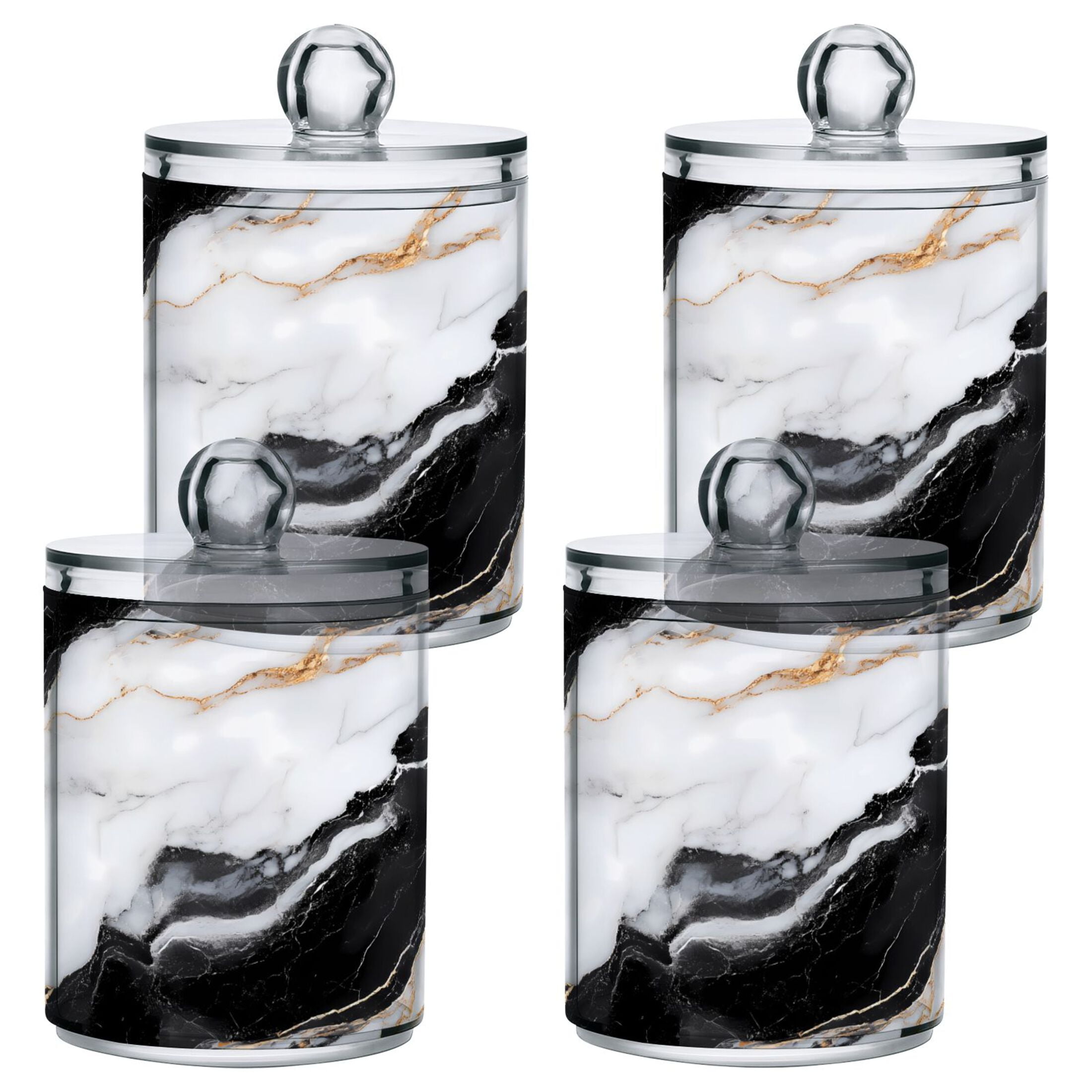 4 Pack White Black Marble Texture Qtip Holder Dispenser Clear Plastic ...