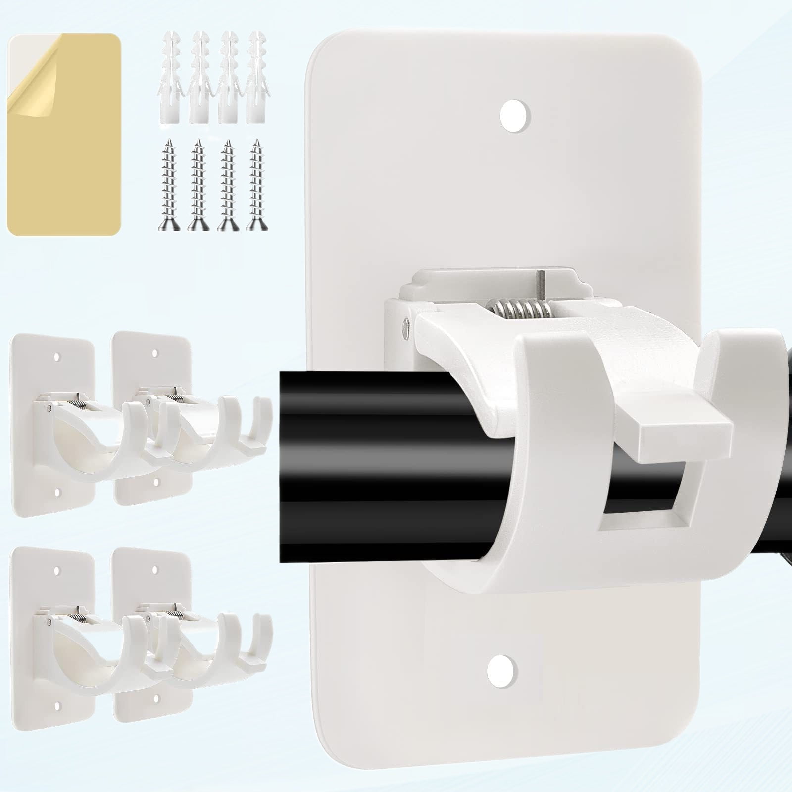 4 Pack White Curtain Rod Brackets No Drilling Needed, Adhesive Curtain ...