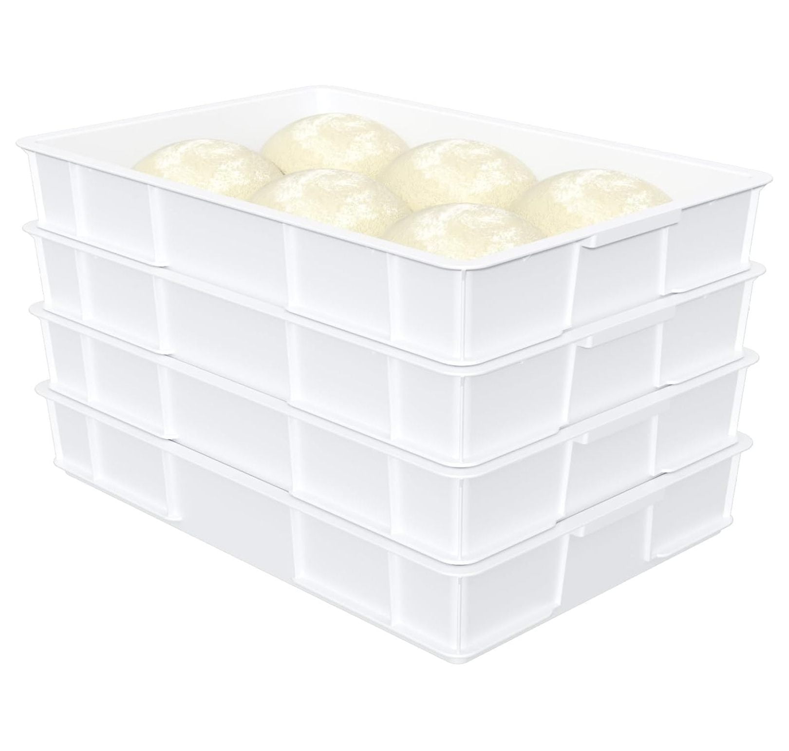 4 Pack White Dough Tray, Stackable Pizza Proofing Dough Container Box ...