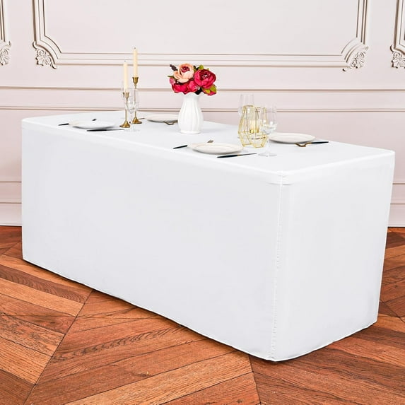 4 Pack White Fitted Tablecloth, Open Back Fitted Table Cloths for 8 ...