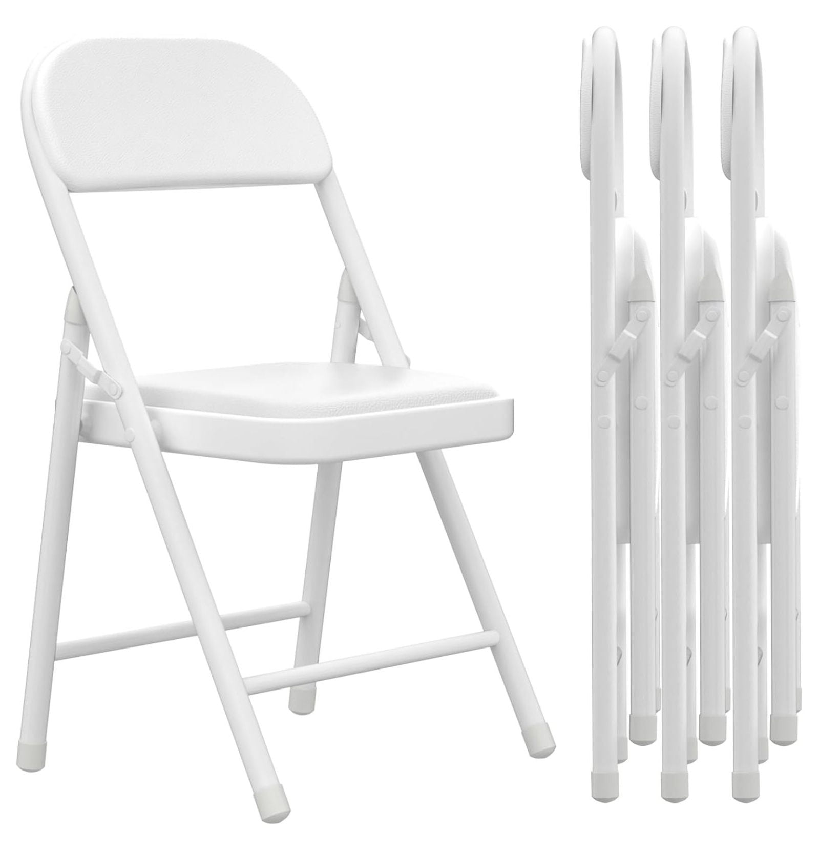 4 Pack White Folding Chairs with Padded Cushion, Portable Stackable ...