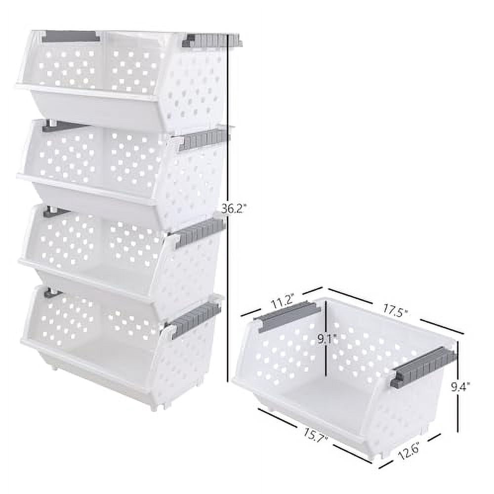 4 Pack White Large Plastic Stackable Storage Bins, Organizer Kitchen ...