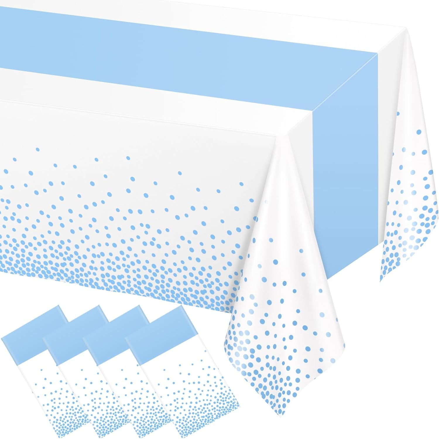 4 Pack White and Light Blue Tablecloths, Light Blue Disposable Plastic ...