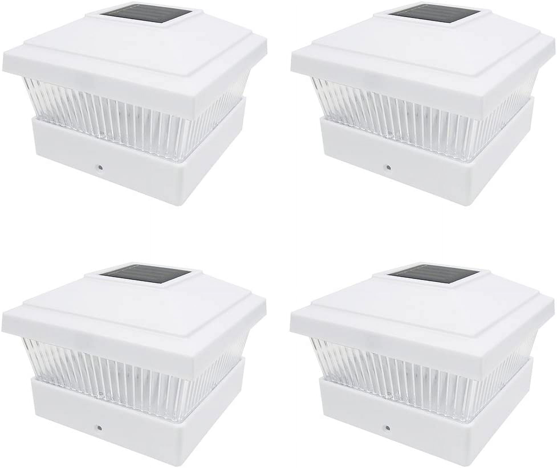 4 Pack White Outdoor Garden 5 x 5 Solar LED Post Deck Cap Square Fence ...