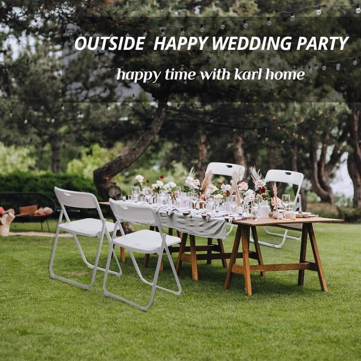 4-Pack White Plastic Folding Chairs with Steel Frame – Outdoor Patio ...