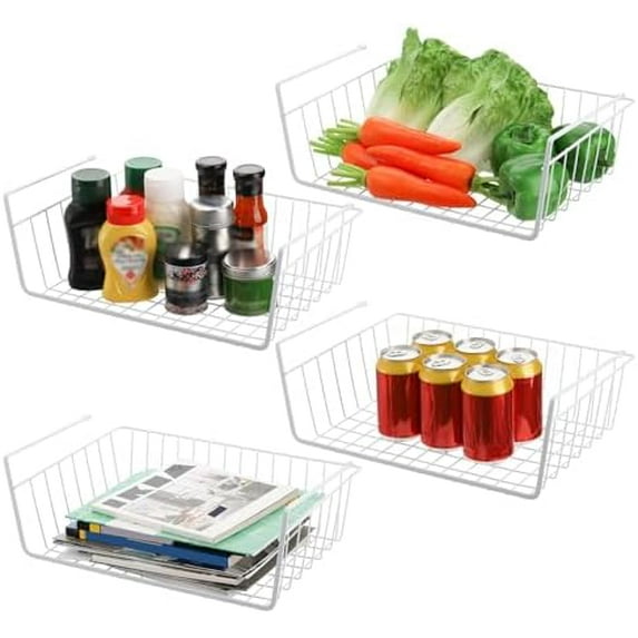 4 Pack White Under Shelf Wire Basket Hanging Storage Baskets, Under ...