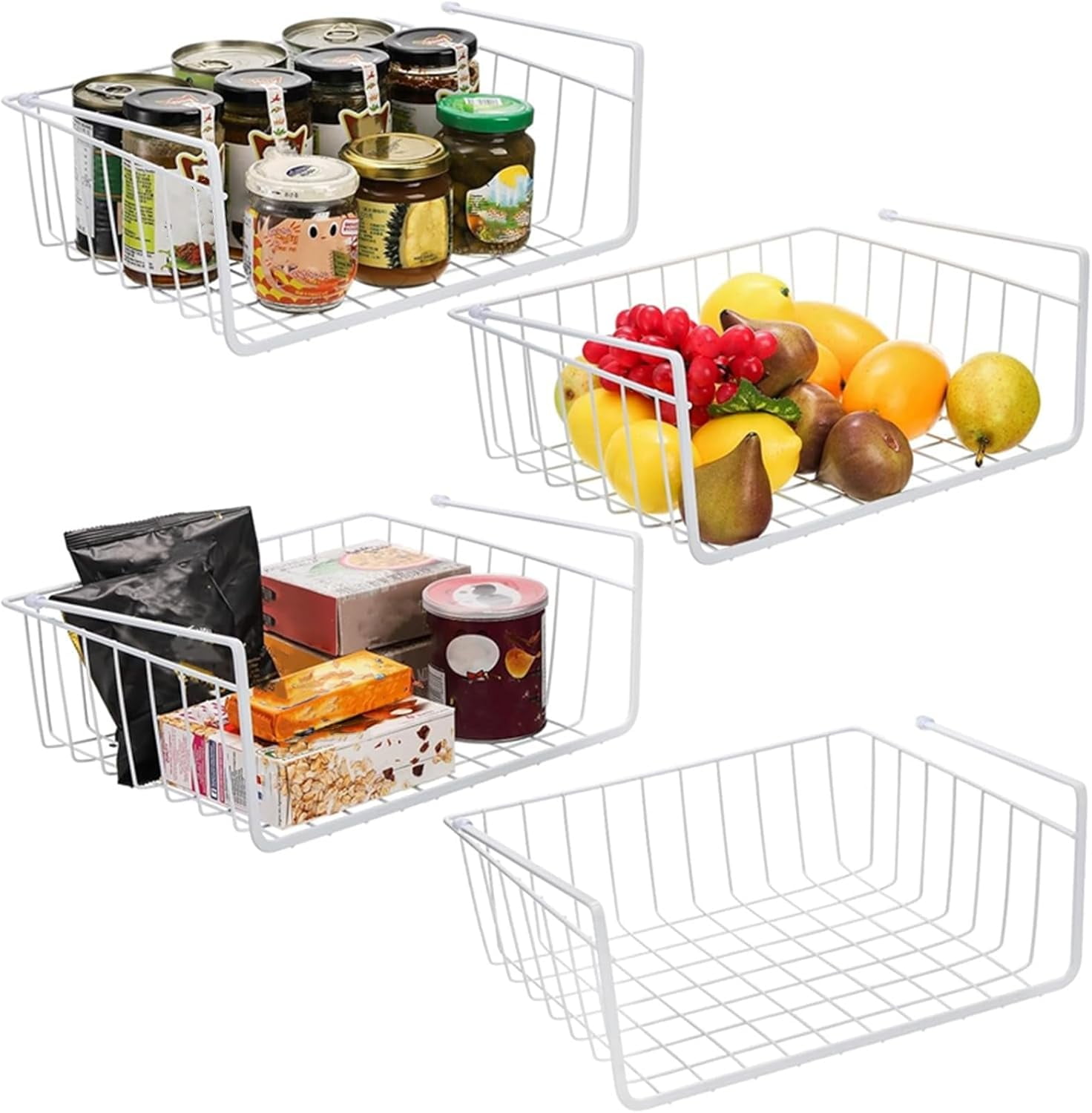 4 Pack White Under Shelf Wire Basket Hanging Storage Baskets, Small Add ...