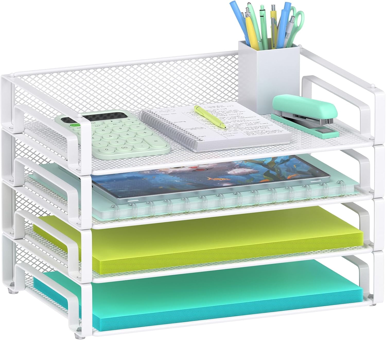 4 Pack White Stackable Letter Paper Tray, Desk File Organizer Paper ...