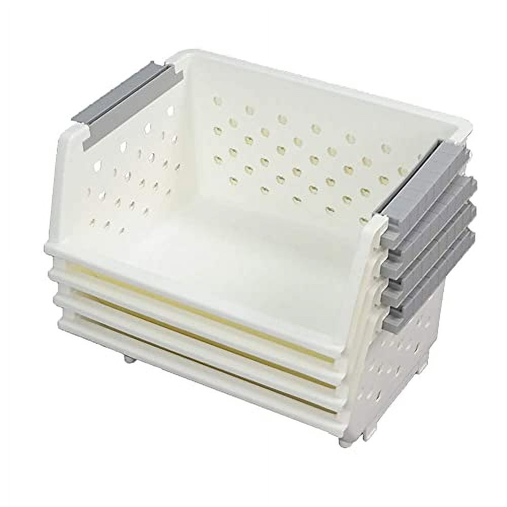 4-Pack White Stackable Storage Basket, Stacking Kitchen Organizer Bins ...