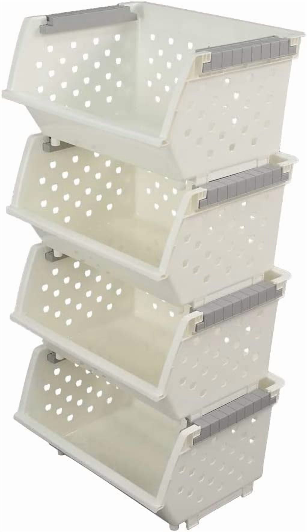 4-Pack White Stackable Storage Basket, Stacking Kitchen Organizer Bins ...