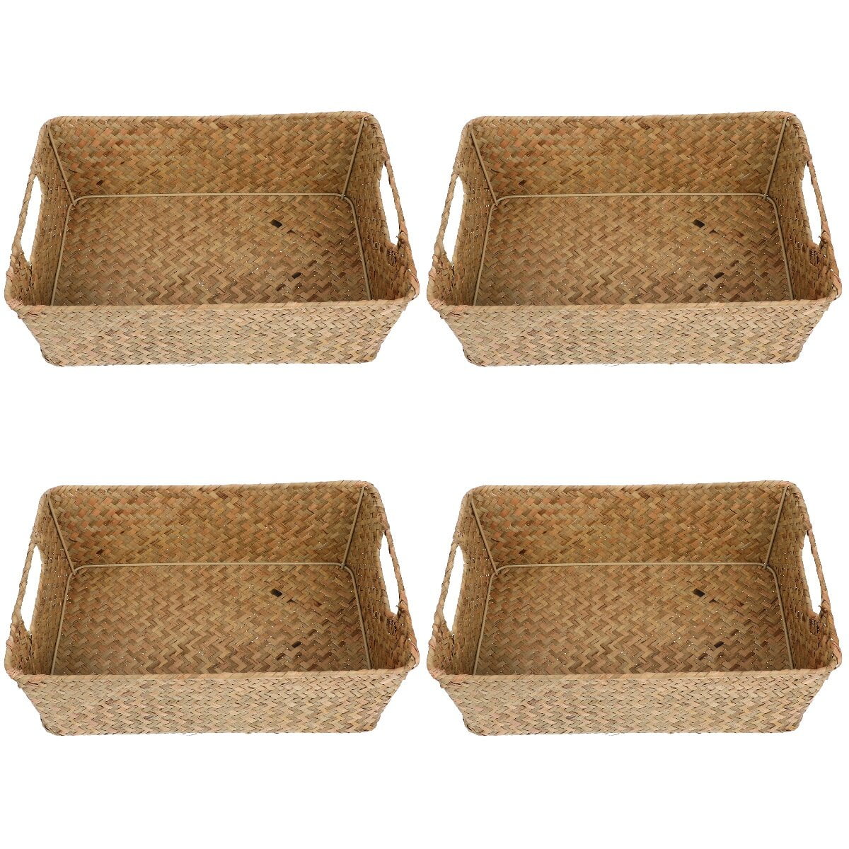 4 Pack Wicker Storage Basket Hand Woven Seagrass Baskets with Handles ...