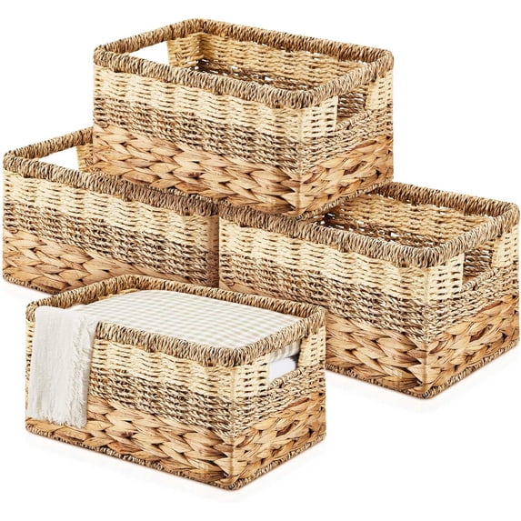 4 Pack Wicker Storage Basket for Organizing, Woven Baskets with Handles ...