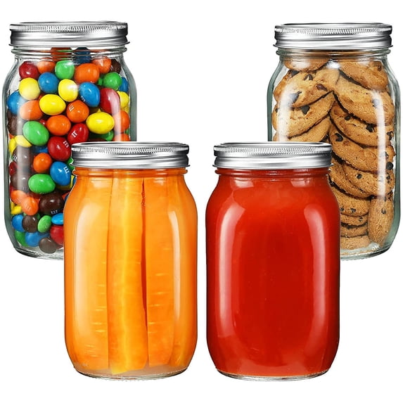 4 Pack Wide Mouth Mason Jars 32oz Glass Canning Jars with Airtight Lids ...