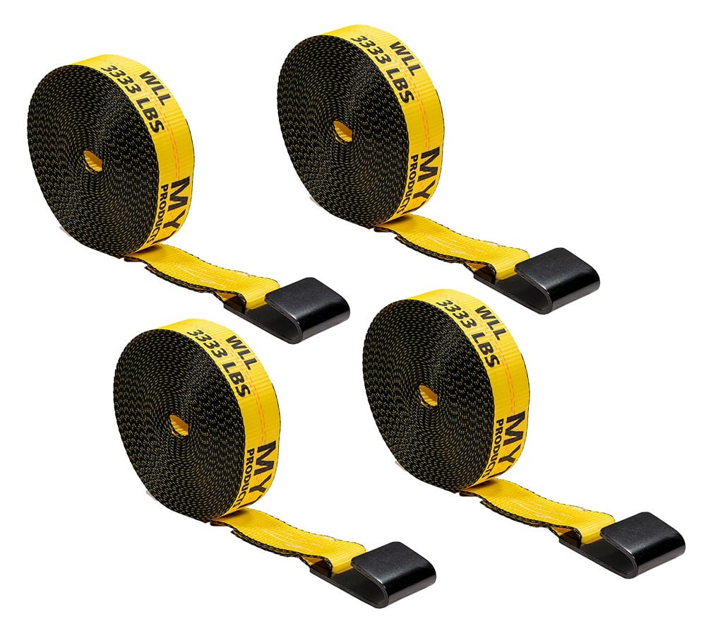 4 Pack 2"x40' Winch Straps w/ Flat Hook - 3333lbs WLL - Yellow Heavy ...