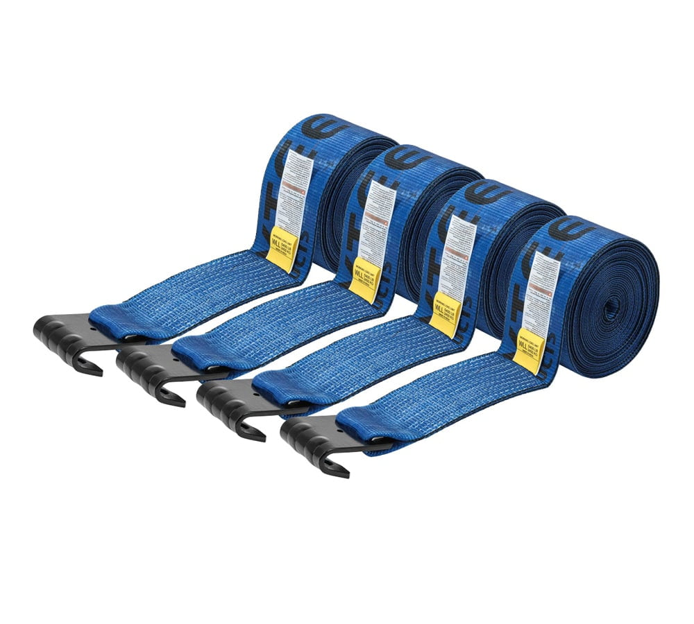 (4 Pack) Winch Straps 4" x 30' Blue Heavy Duty Tie Down w/ Flat Hooks ...